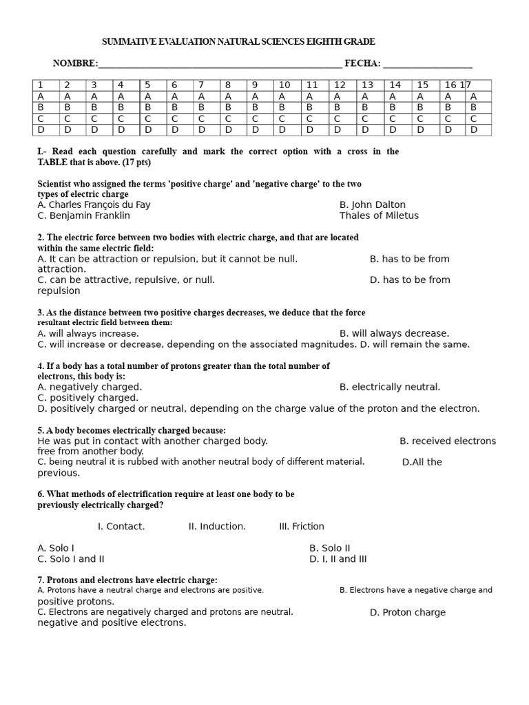 Eighth Grade Science Assessment Electricity 1 | PDF | Electric Charge ...