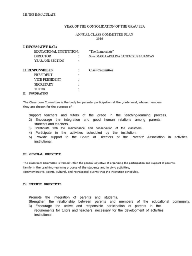 Class Committee Plan Outline | PDF