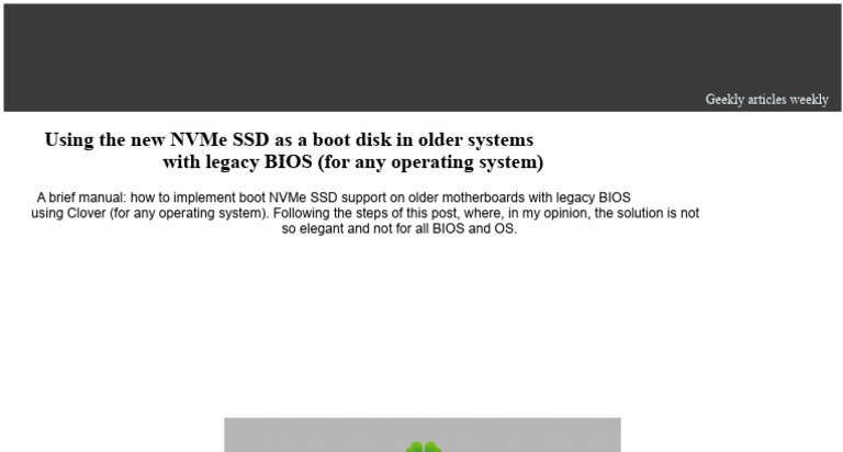 Use of The New NVMe SSD As A Boot Drive in Older Systems With Legacy ...