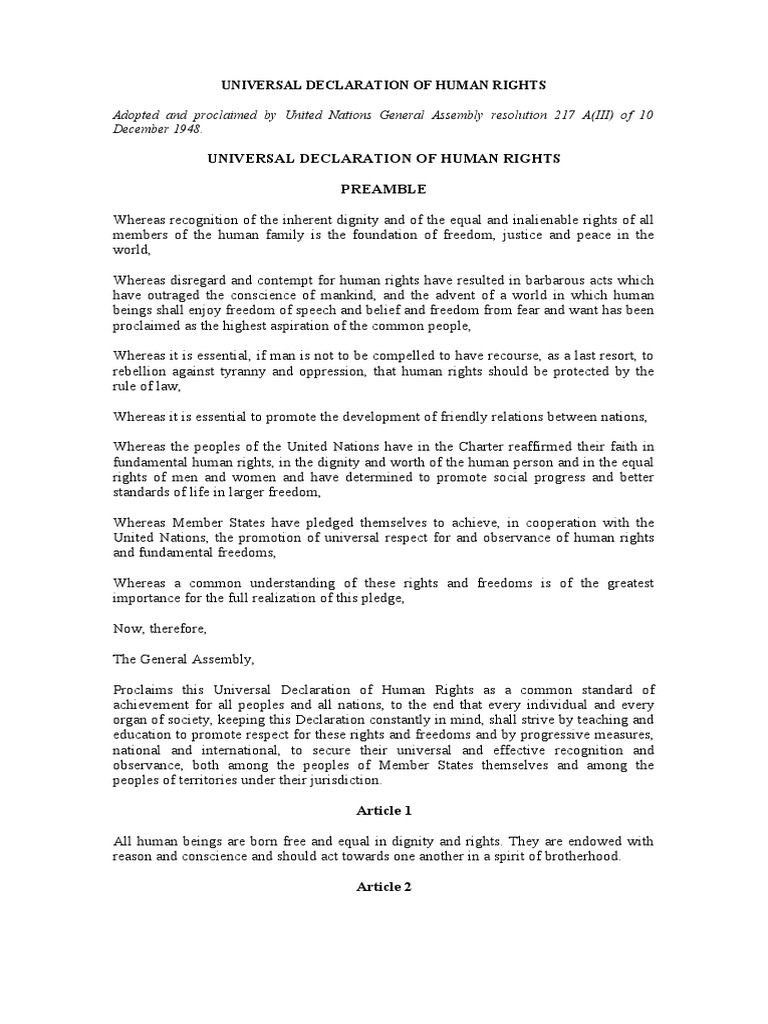 Universal Declaration of Human Rights | PDF | Natural And Legal Rights ...
