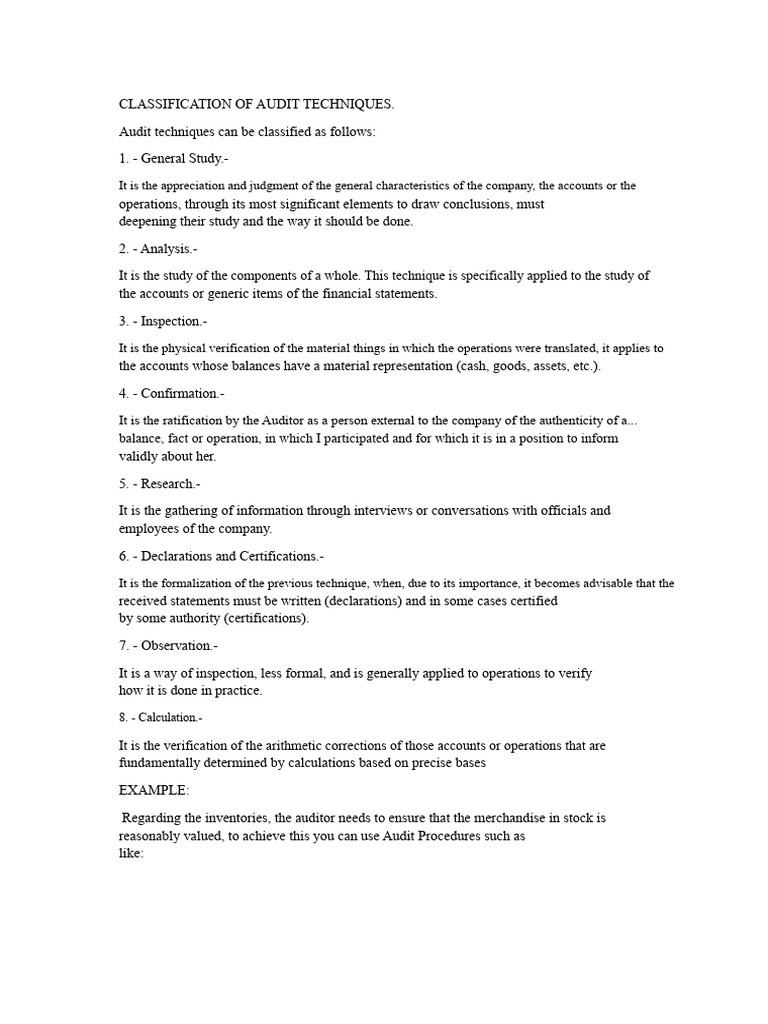 Classification of Audit Techniques | PDF | Audit