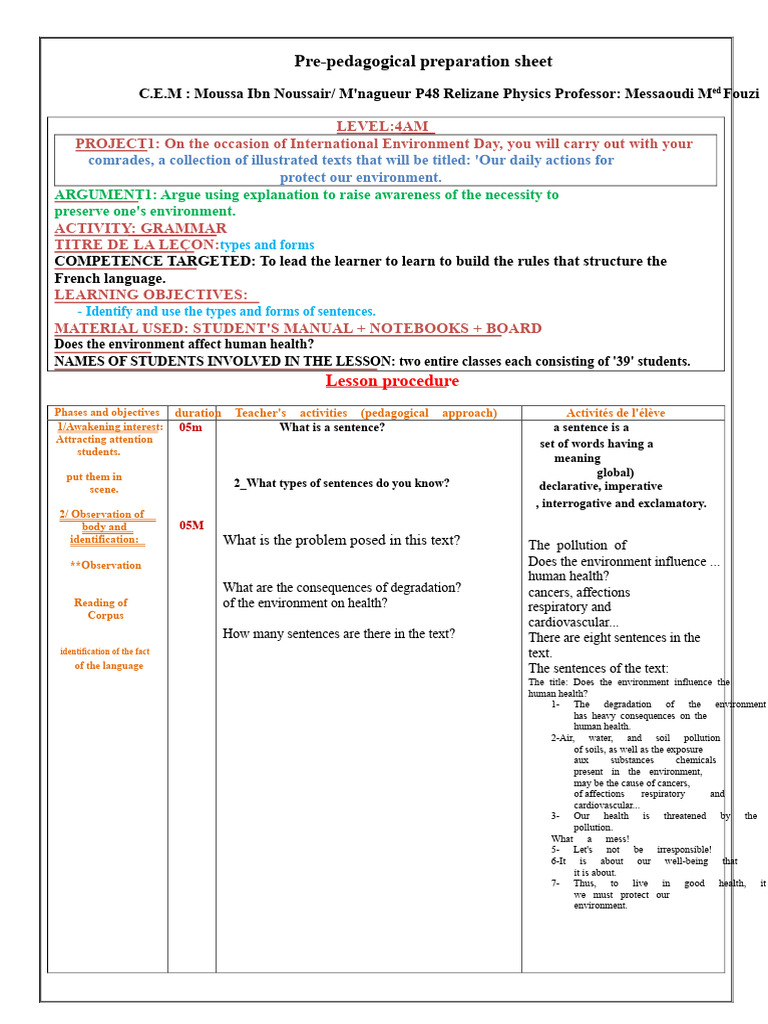 Environmental Awareness Lesson Plan | PDF | Nature | Sea