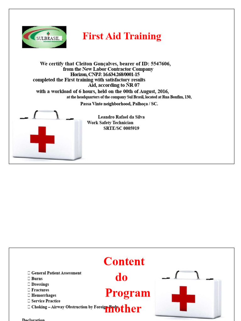 Certificate NR 07 - First Aid | PDF