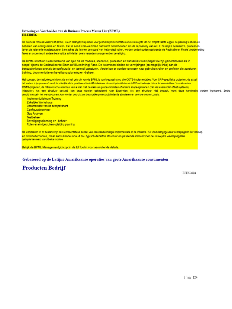 Voorbeeld SAP BPML Hoofdlijst | PDF