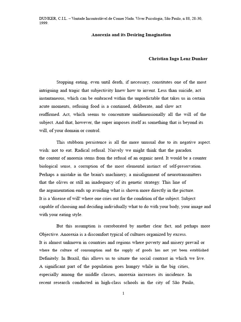 Anorexia and Its Desiring Imaginary | PDF | Anorexia Nervosa | Narcissism
