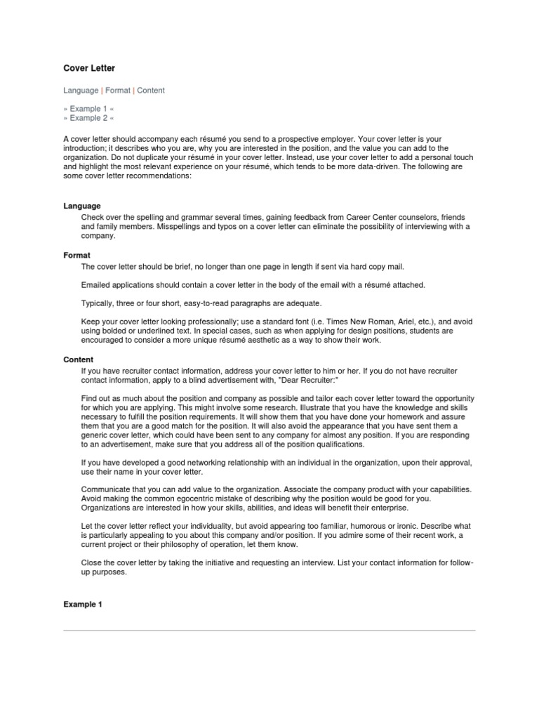 Cover Letter: Language Format Content Example 1 Example 2 | PDF ...