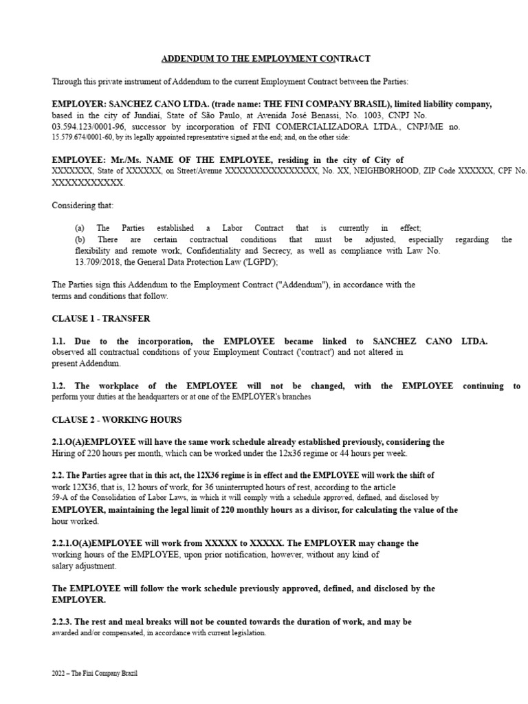 Employment Contract Addendum: Remote Work & Confidentiality | PDF ...