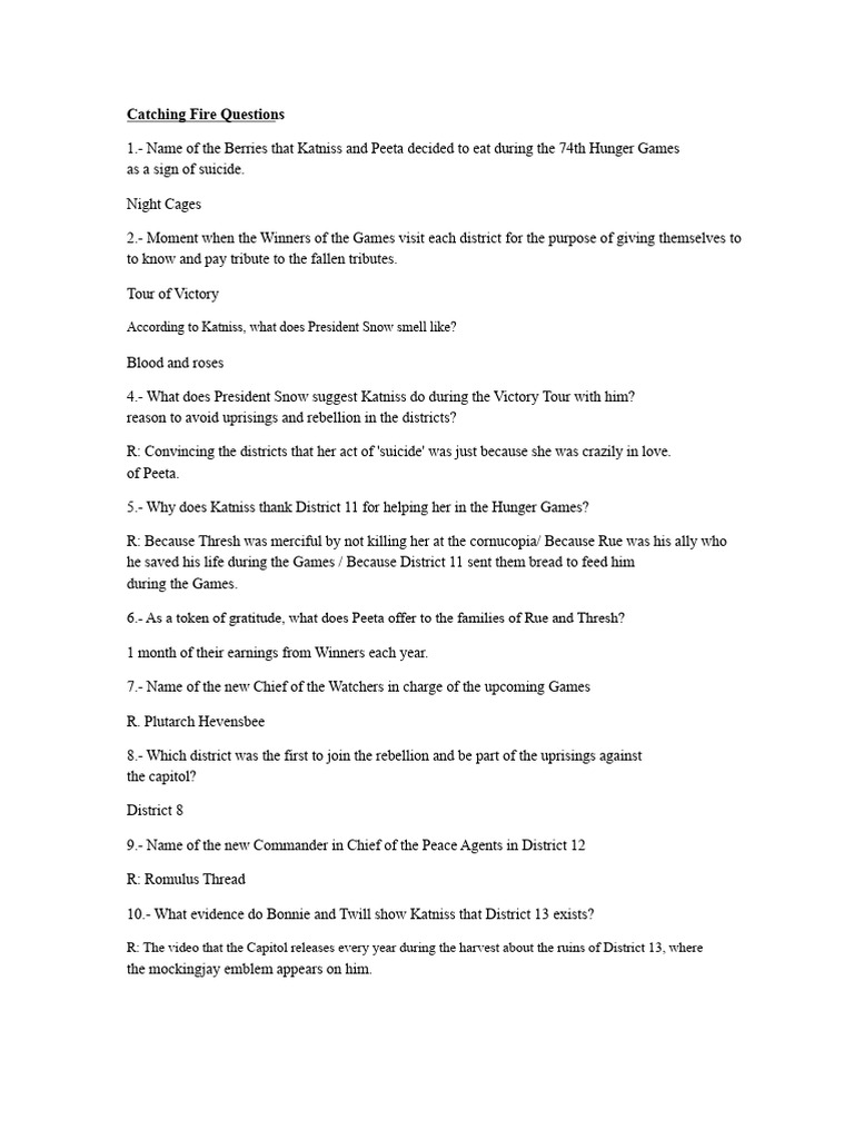 Catching Fire Quiz Questions and Answers | PDF | The Hunger Games