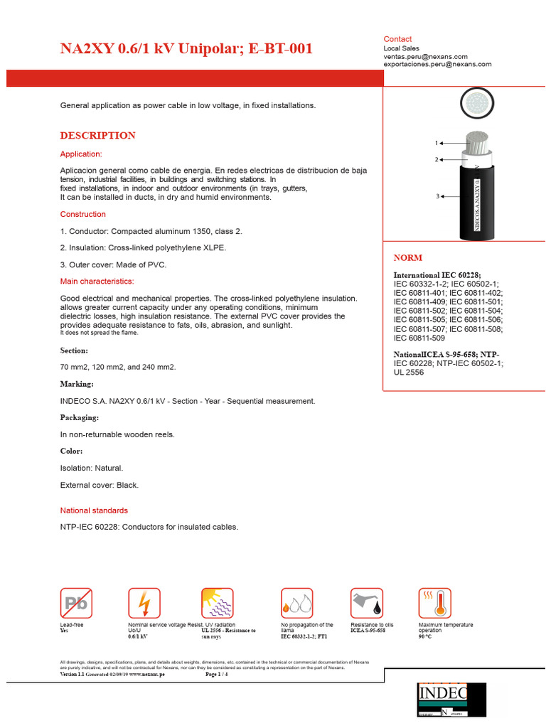 NA2XY 0.6/1 kV Unipolar Power Cable | PDF | Insulator (Electricity ...