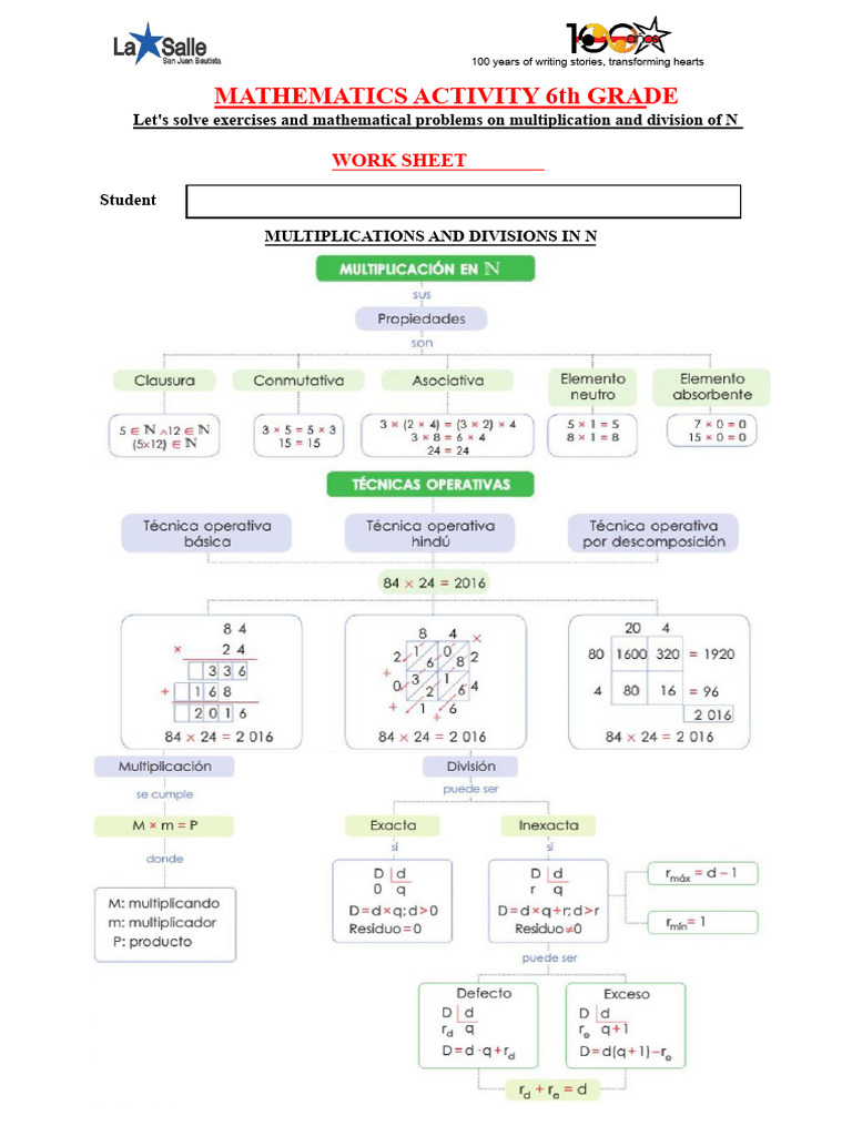 6th Grade Multiplication and Division Worksheet | PDF