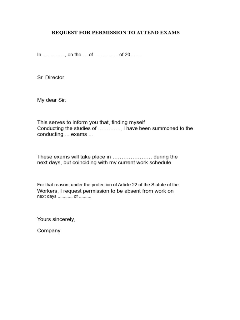 Exam Absence Permission Request Letter | PDF