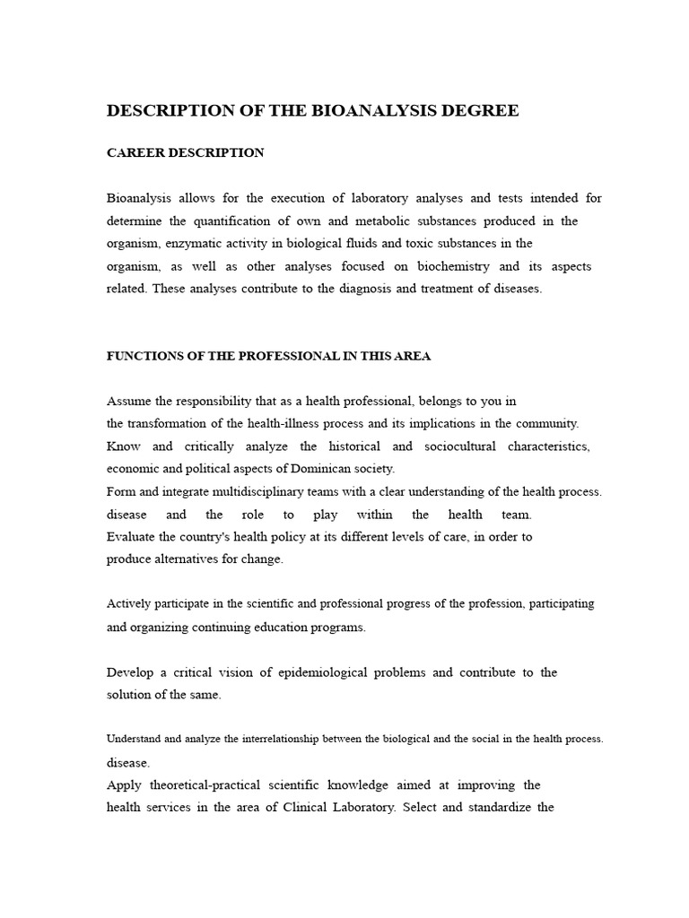 Description of The Bioanalysis Career | PDF | Nursing | Profession