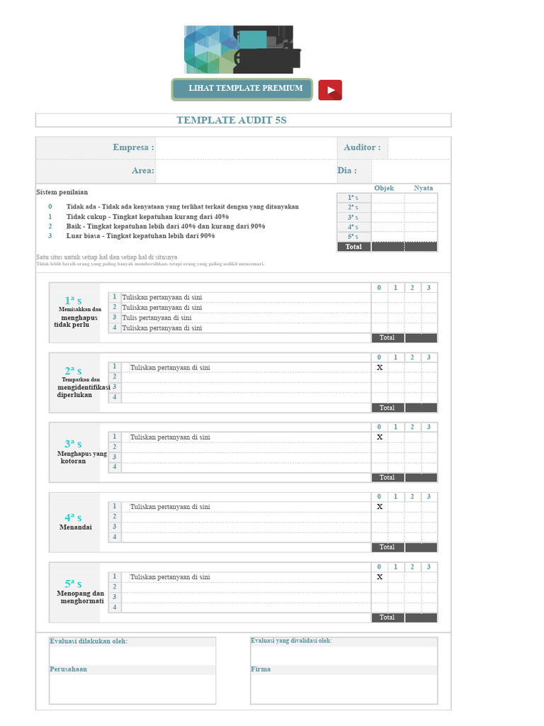 Audit 5S: Template dan Evaluasi | PDF