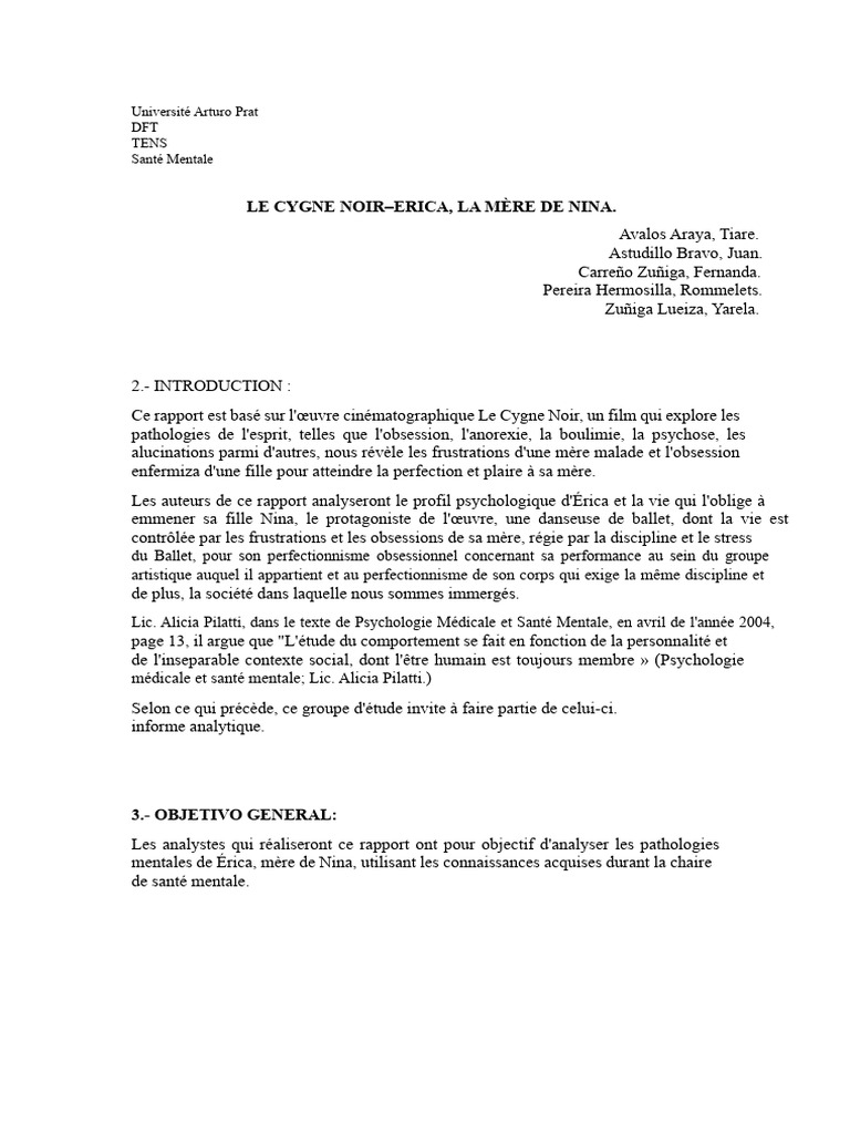 Analyse Du Cygne Noir D'erica Sayers | PDF | Trouble mental | Santé mentale