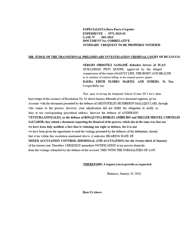 I request to be properly notified, Doctor Pino. | PDF | Judiciaries ...