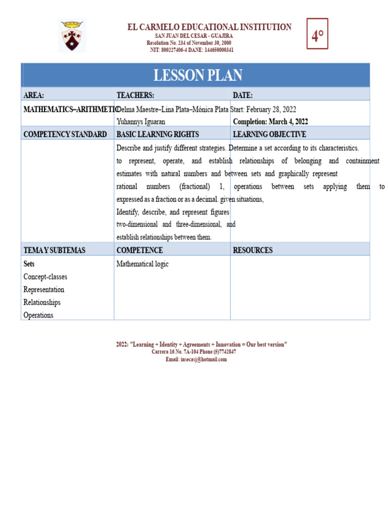 4th Grade Math Lesson Plan | PDF | Numbers | Mathematics