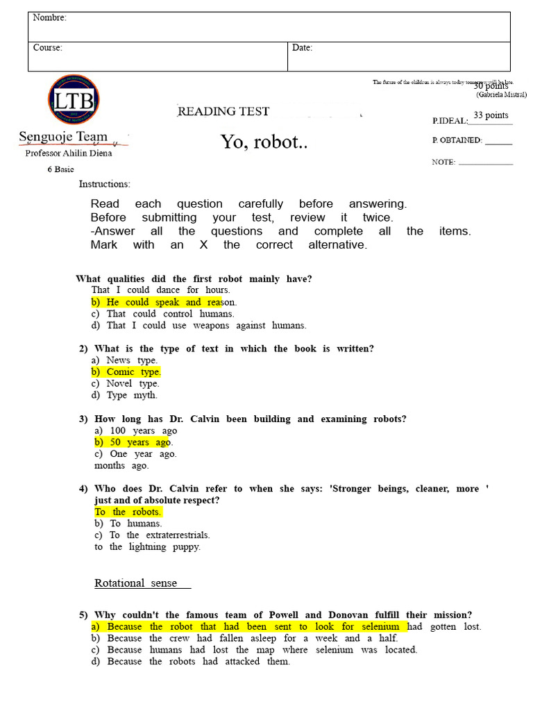 Robot Quiz: Understanding Asimov's Stories | PDF