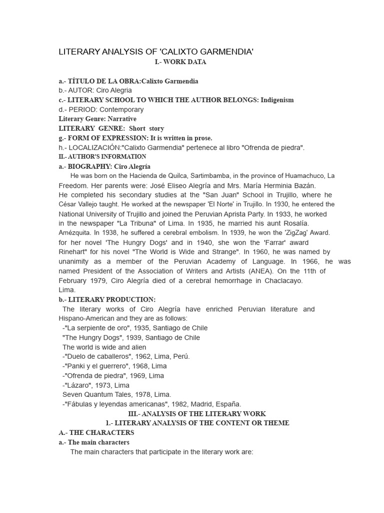 Calixto Garmedia by Ciro Alegría | PDF