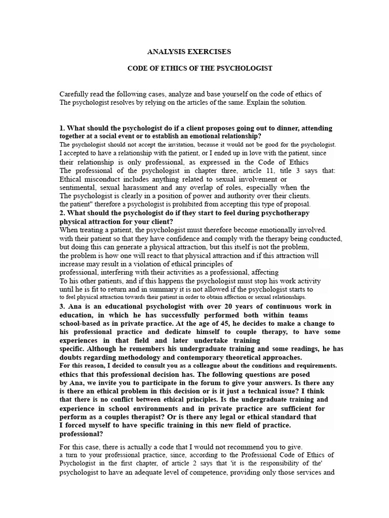 Ethical Dilemmas in Psychology Practice | PDF | Psychotherapy | Sexual ...