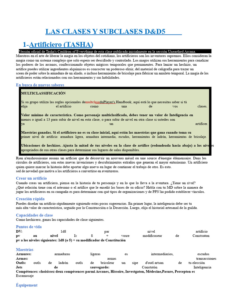 Las Clases y Subclases D&D5 | PDF | Alquimia | Proteger