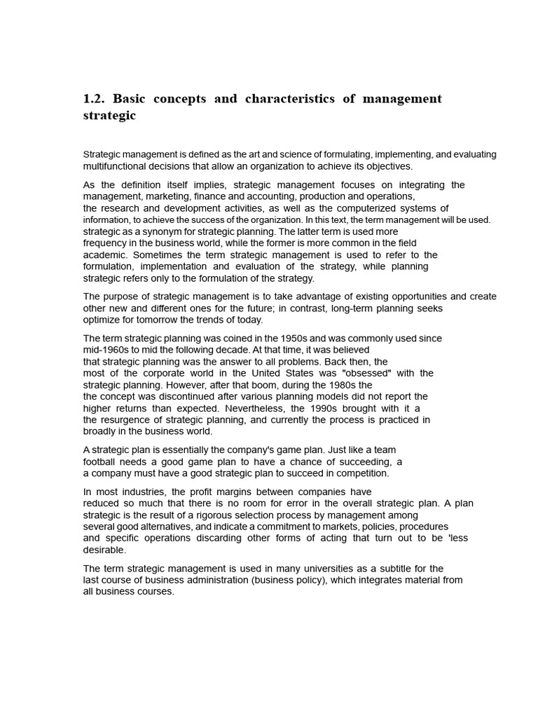 1.2. Basic Concepts and Characteristics of Strategic Management | PDF ...