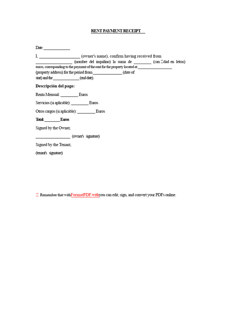 Rent Payment Receipt Template | PDF