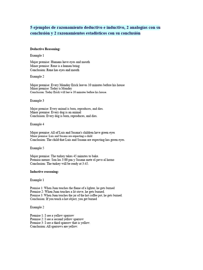 Examples of Deductive and Inductive Reasoning | PDF | Deductive ...