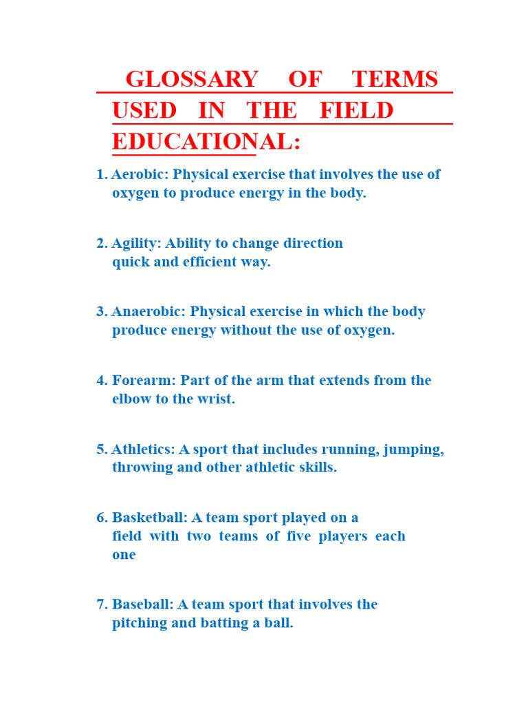 Glossary of Terms Used in The Educational Field | PDF | Strength ...