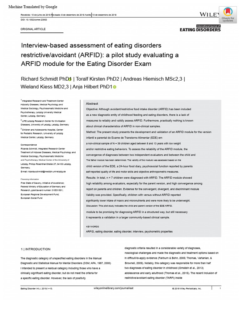 Interview-Based Assessment of Eating Disorder TARE | PDF | Nutrition ...