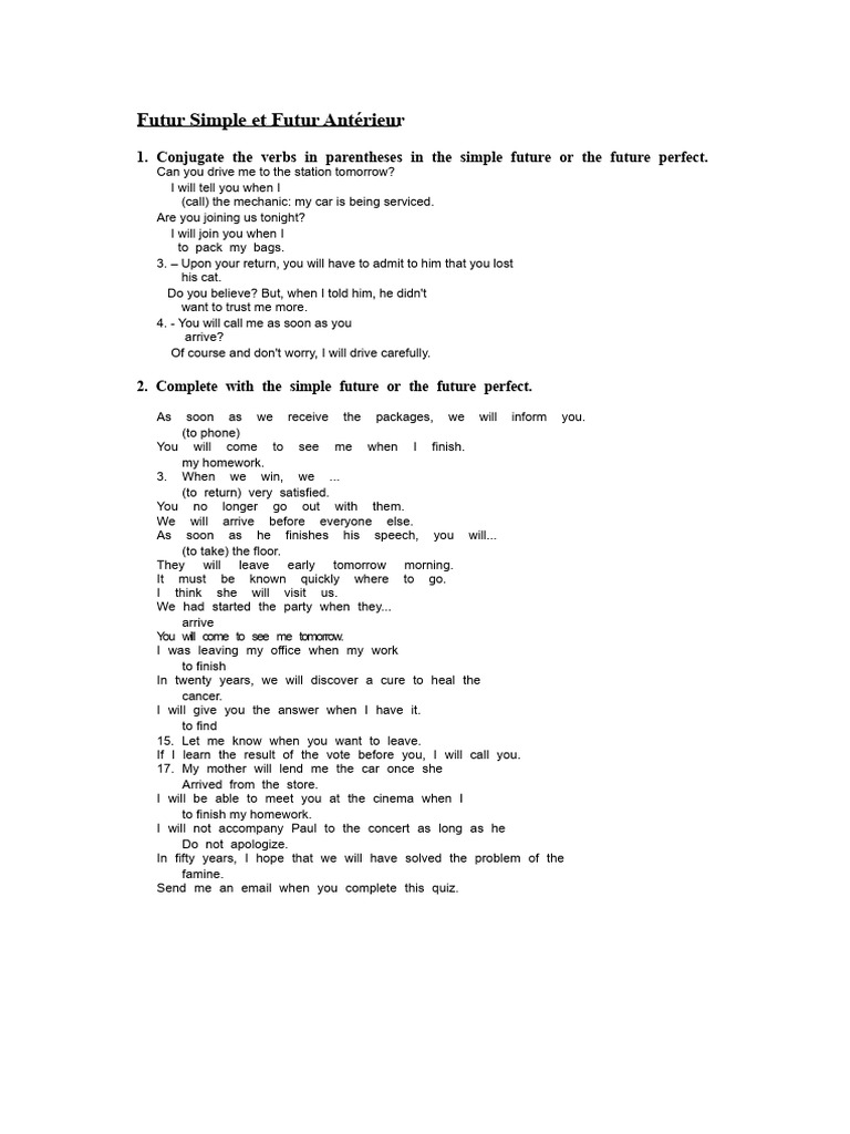 Futur Simple and Futur Antérieur Guide | PDF
