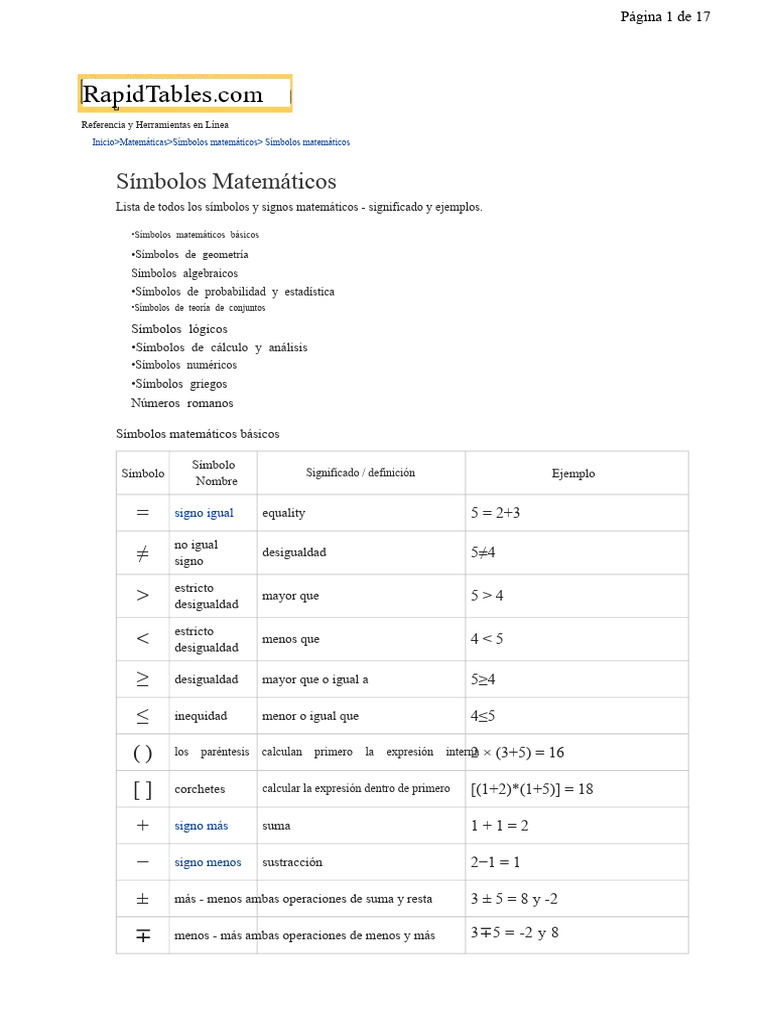 Símbolos Matemáticos y sus Significados | PDF | Matemáticas | Geometría