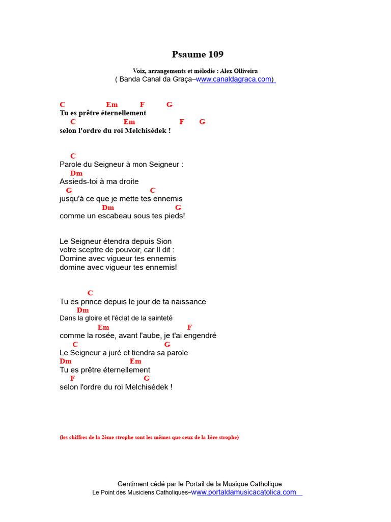 Psaume 109 : Paroles et Accords Musique | PDF