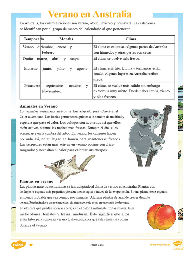 Actividad de Comprensión Lectora Diferenciada Sobre El Verano en ...