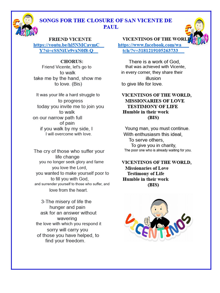 Songs For The Closure of Saint Vincent de Paul | PDF