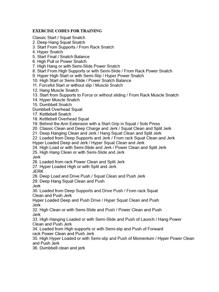 Exercise Codes for Weightlifting Training | PDF | Anatomical Terms Of Motion | Kettlebell
