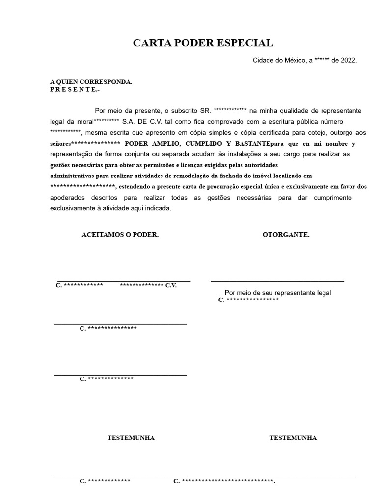 CARTA PODER ESPECIAL modelo | PDF