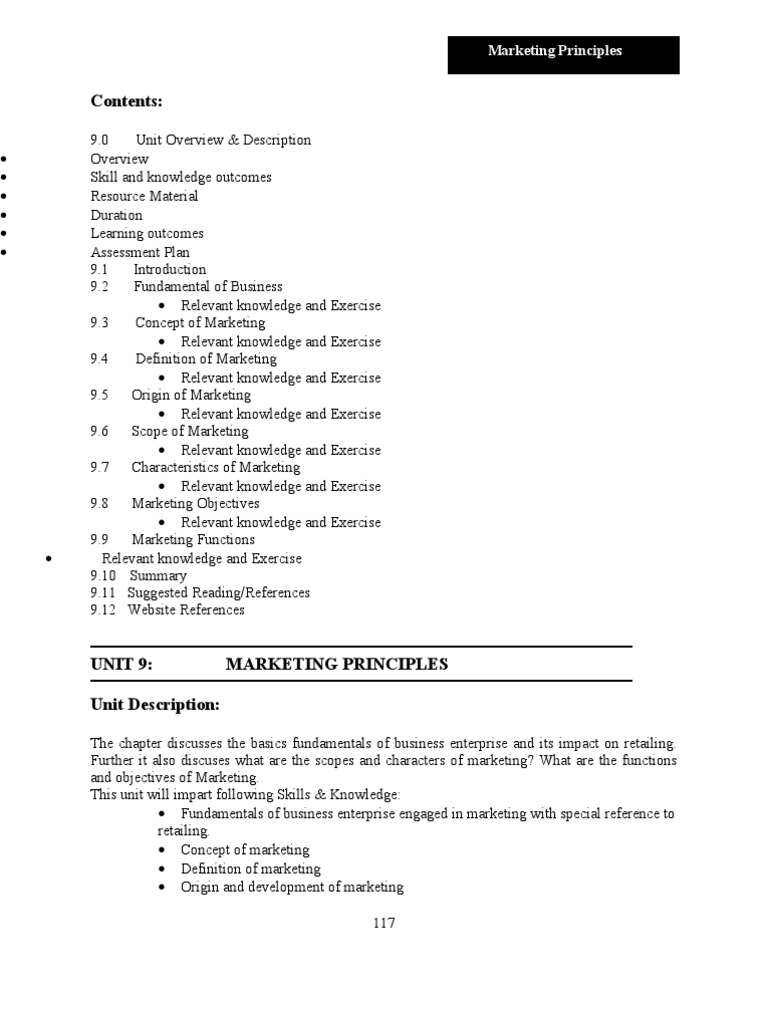 Unit 9: Marketing Principles Overview | PDF | Sales | Marketing