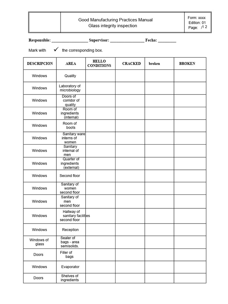 Glass Integrity Inspection Checklist | PDF