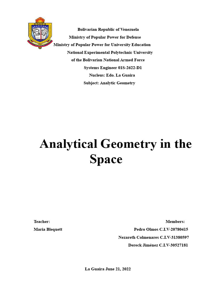 Analytical Geometry in Space Explained | PDF | Line (Geometry ...