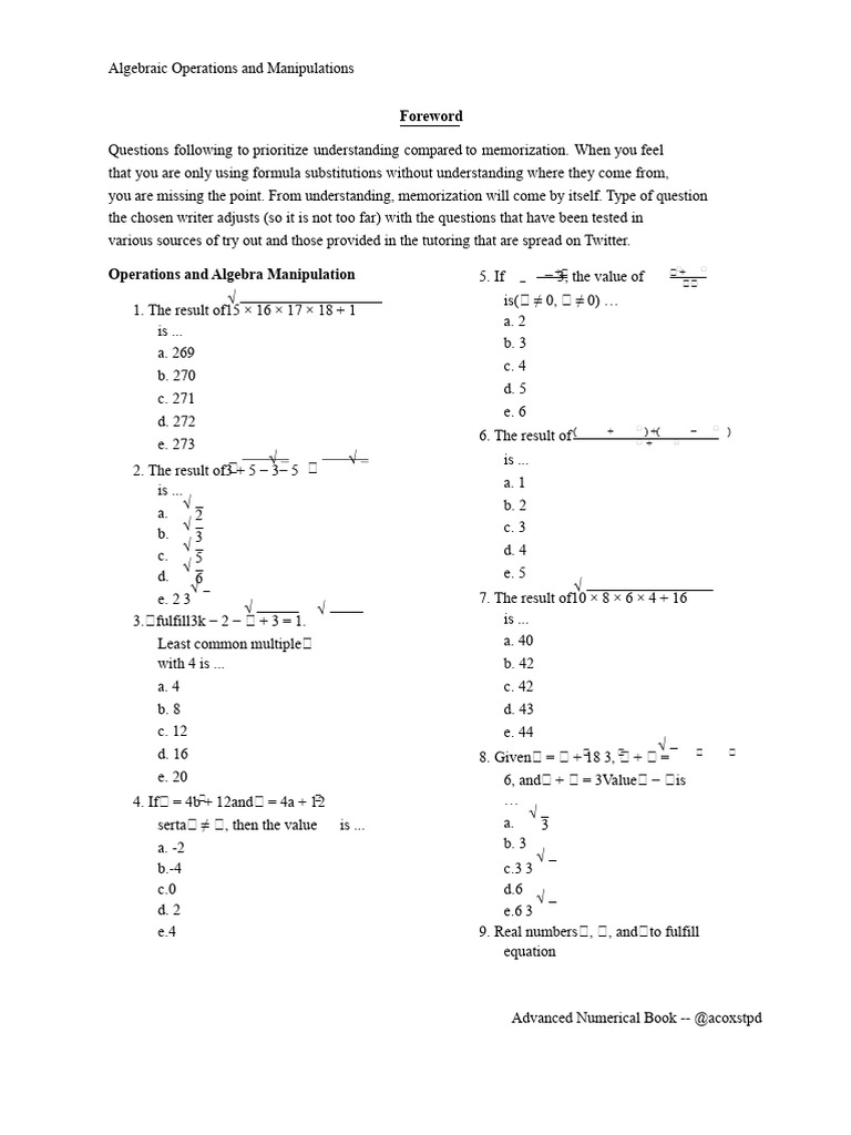 operations_and_algebraic_manipulation | PDF | Algebra | Equations