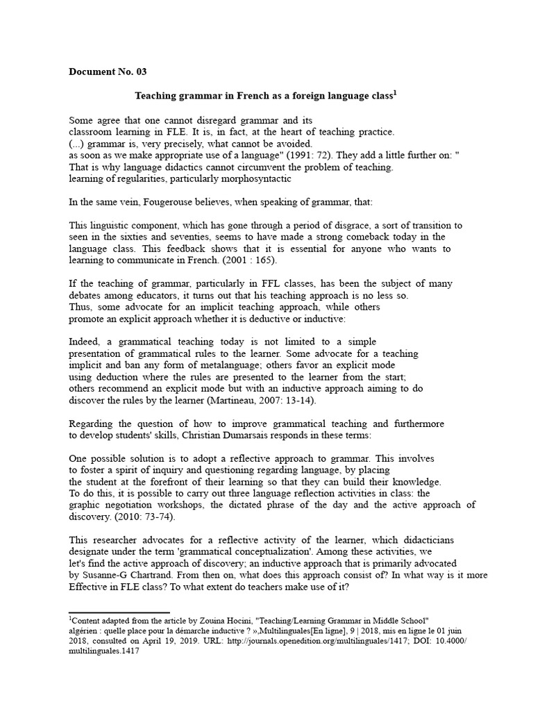 Teaching grammar in FLE class (2) | PDF | Learning | Hypothesis