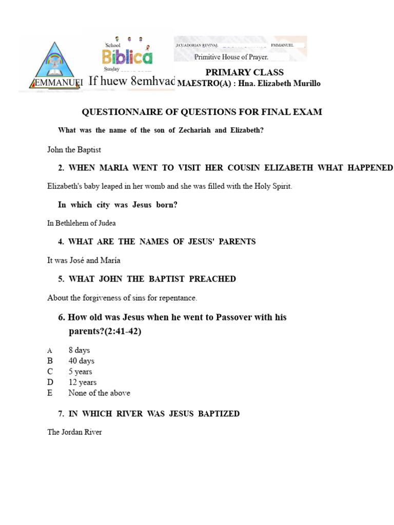 Bible exam questions - 1 | PDF | Jesus | Ministry Of Jesus