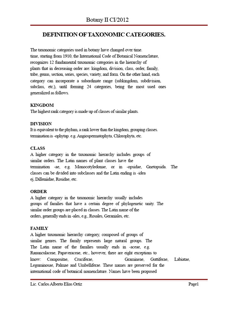 Definition of taxonomic categories | PDF | Taxonomy (Biology ...