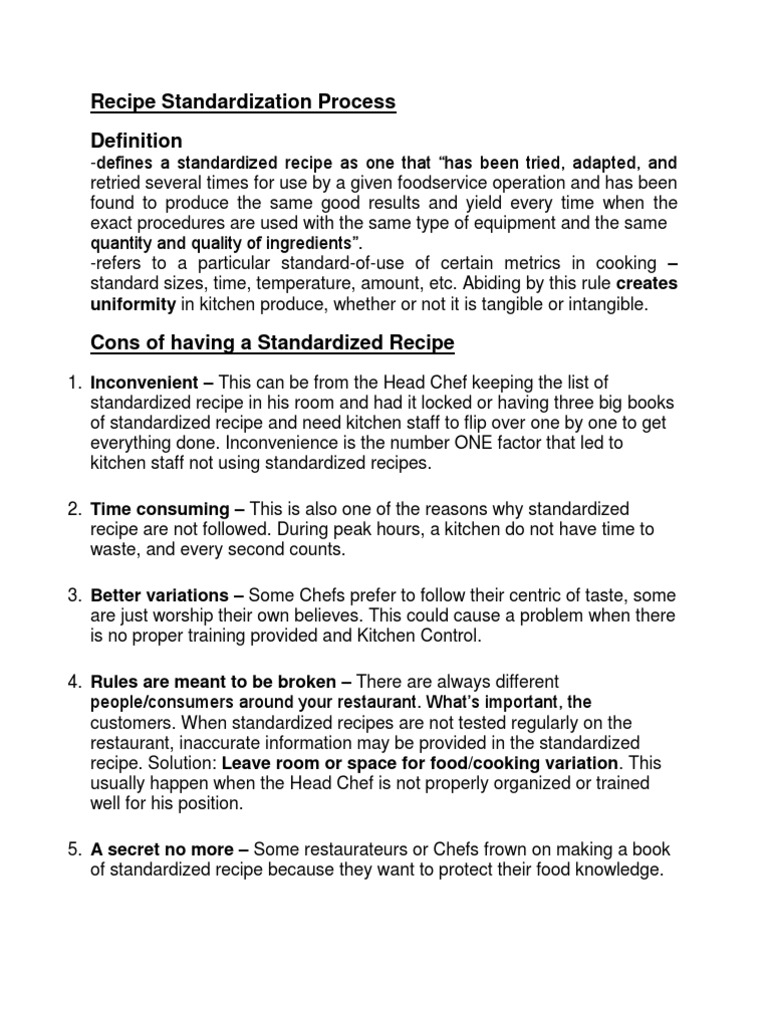 Recipe Standardization Process | Recipe | Restaurants