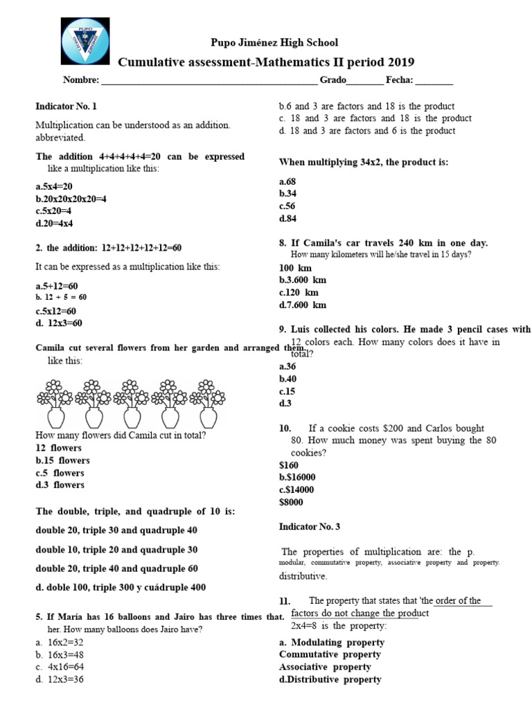 Cumulative Mathematics II Period Grade 3 | PDF | Multiplication | Area