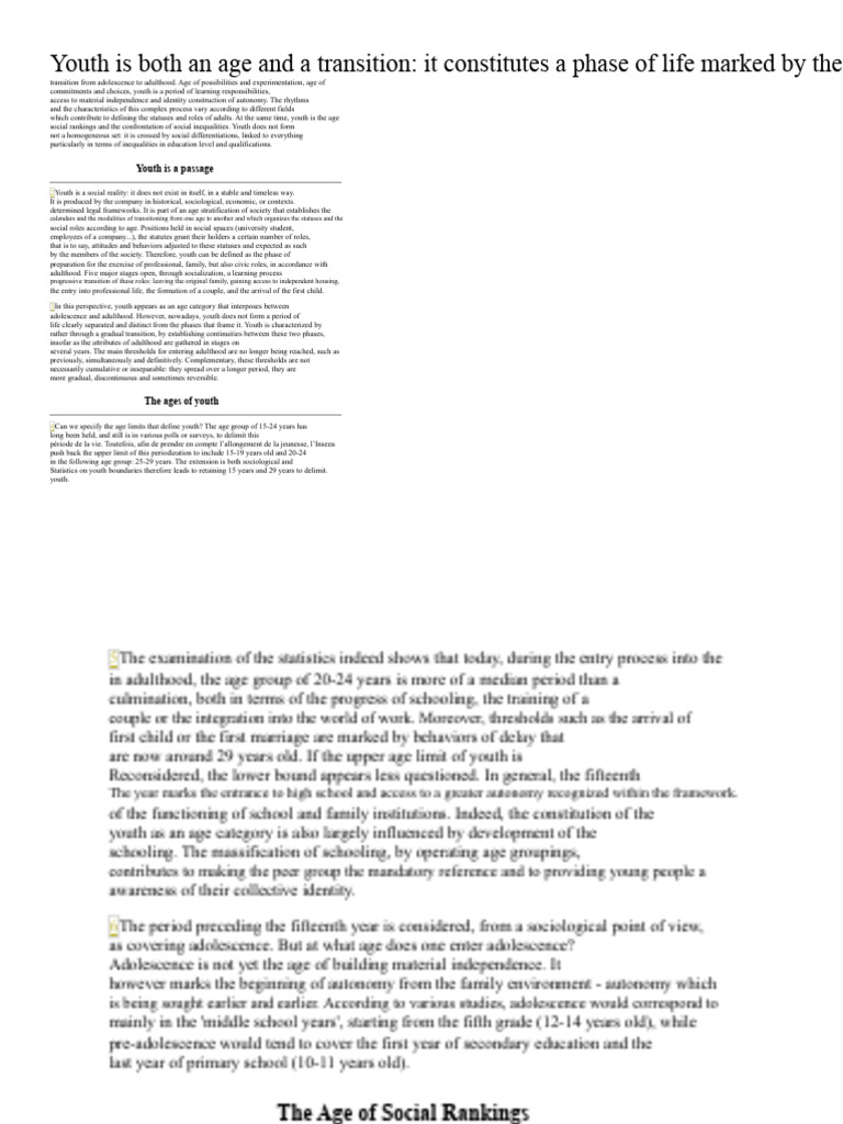 Youth Is Both An Age and A Transition. | PDF | Youth | Adolescence
