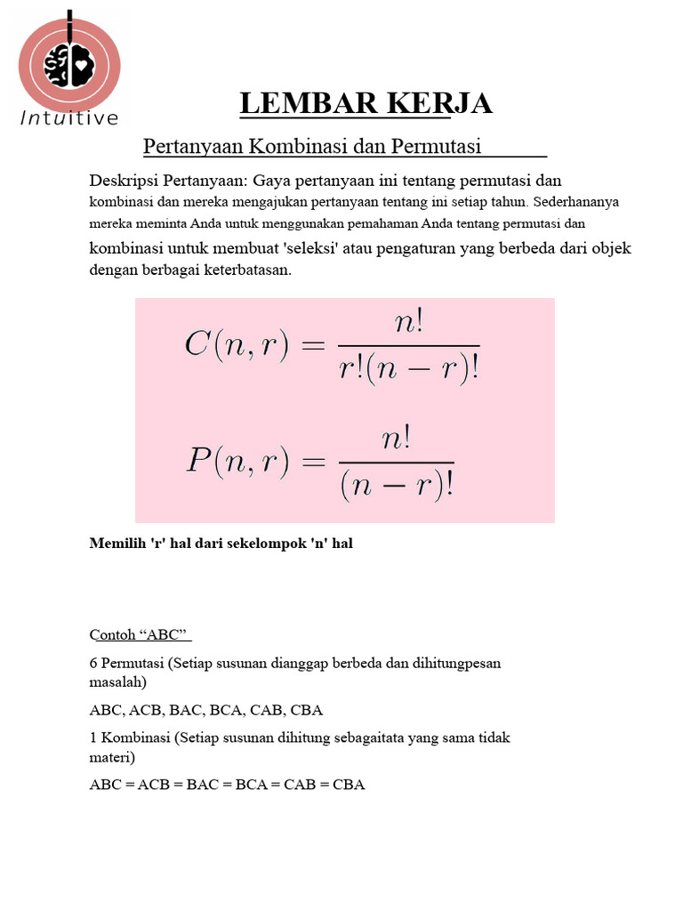 Lembar Kerja Permutasi Dan Kombinasi | PDF