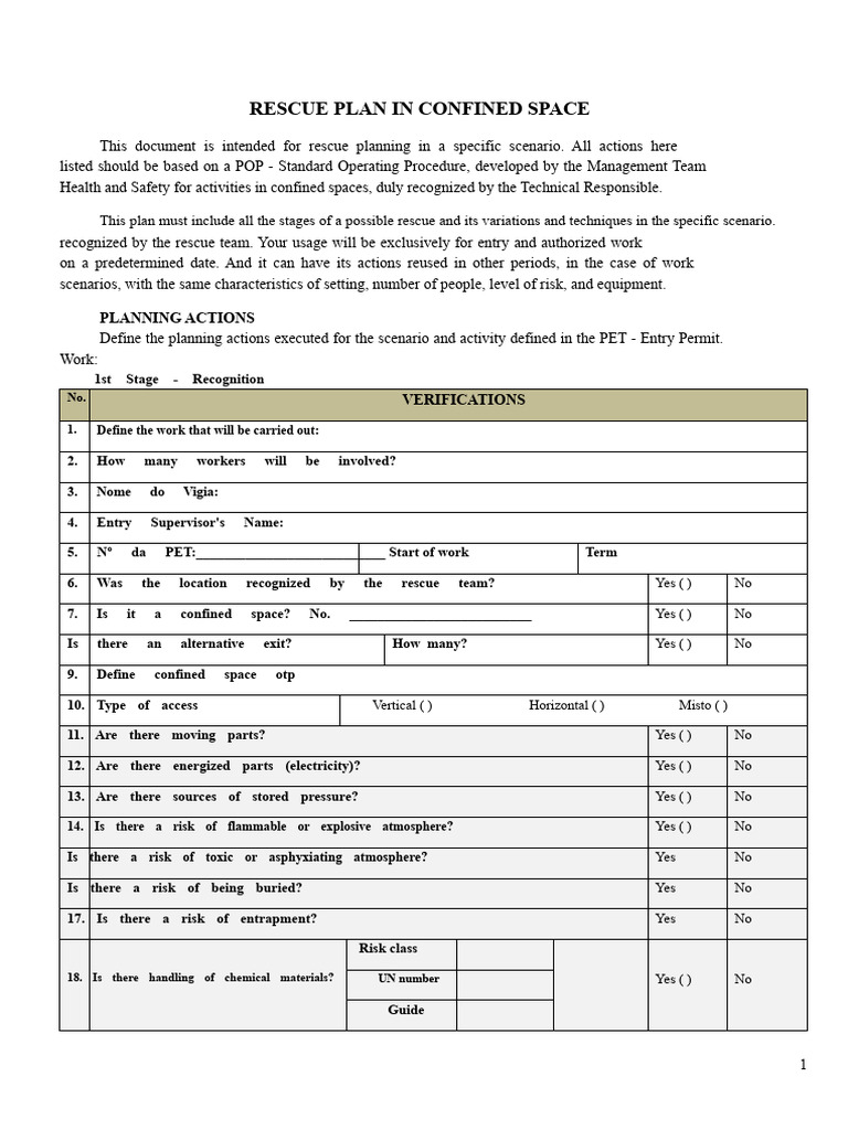 Rescue Plan in Confined Space | PDF | Occupational Safety And Health ...