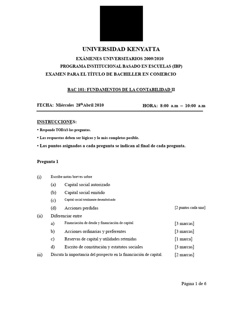 Examen de Contabilidad BAC 101 2010 | PDF | Contabilidad | Corporaciones