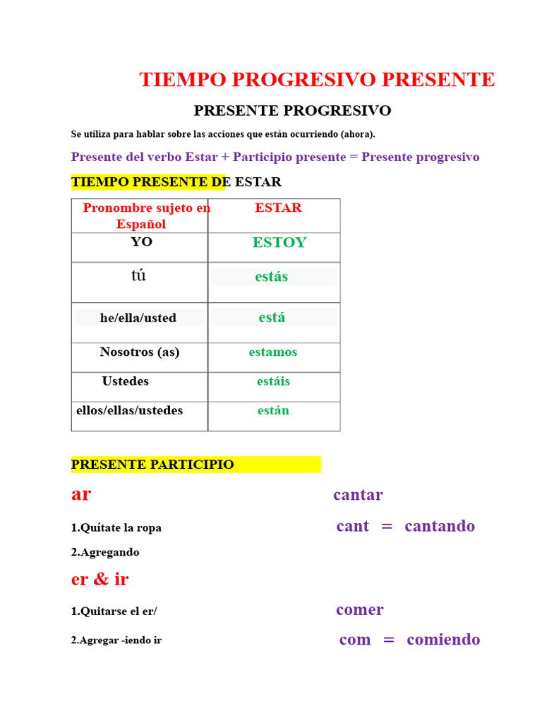 El Tiempo Presente Progresivo en Español | PDF | Verbo | Lingüística